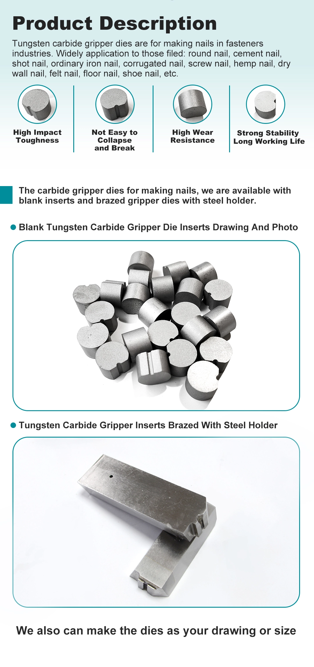 Tungsten Carbide Gripper Dies For Making Nail